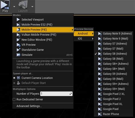 mobile previewer unreal engine 4 27 documentation