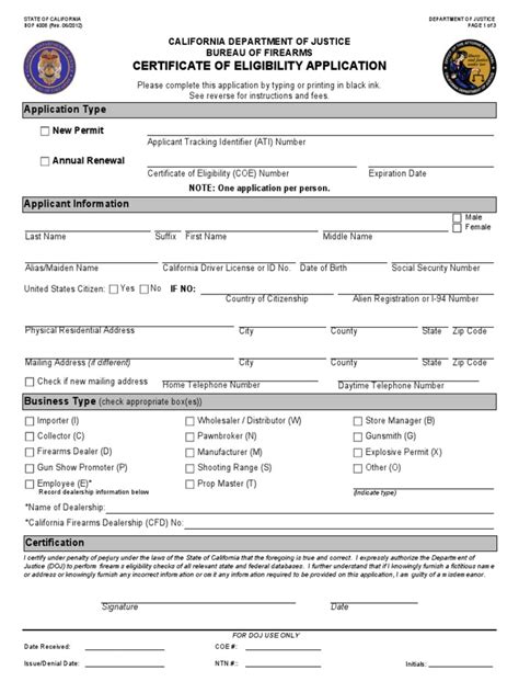 Certificate Of Eligibility California Pdf Post Office Box Address