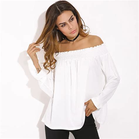 Women Blouses 2018 Spring Sexy Off Shoulder Shirts Casual Elegant Slash