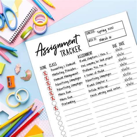 printable assignment tracker homework tracker assignment etsy