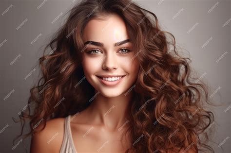 Premium Ai Image Beauty Brunette Girl With Long Shiny Curly Hair