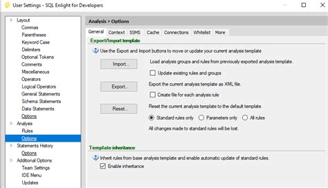 analysis settings sql enlight