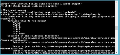 ionic failed build android could not resolve all dependencies for