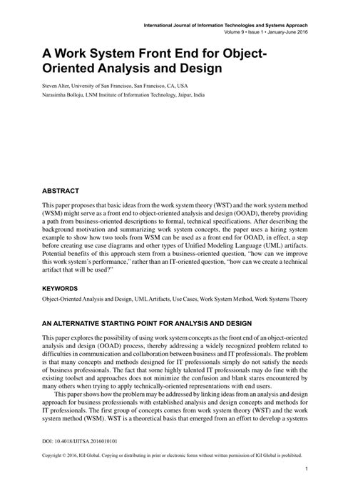 pdf a work system front end for object oriented analysis