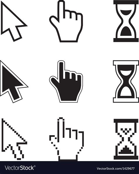 pixel cursors icons arrow hourglass hand mouse vector image