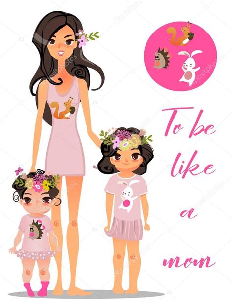 Cartoon Young Mother With Daughters — Stock Vector © Cofeee 151867306
