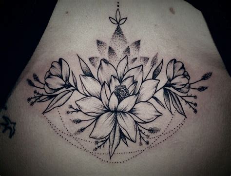 Lotus Flower Sternum Tattoo