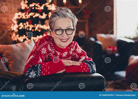 Portrait Of Cute Beautiful Retired Woman White Hair Grandmother In Red