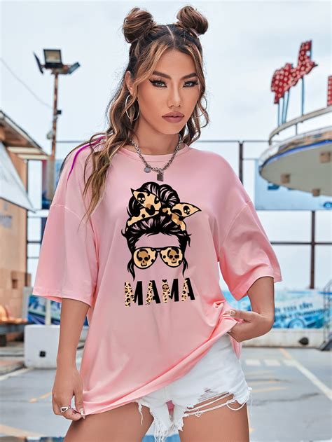 Figure And Letter Graphic Drop Shoulder Oversized Tee Shein Usa