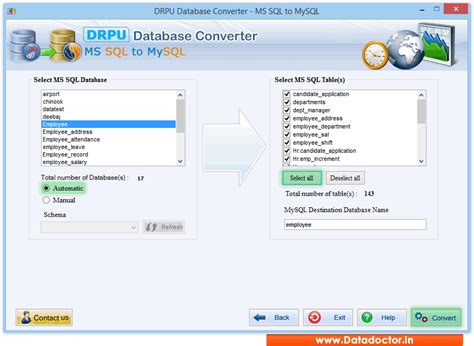 view screenshots of mssql to mysql database converter application