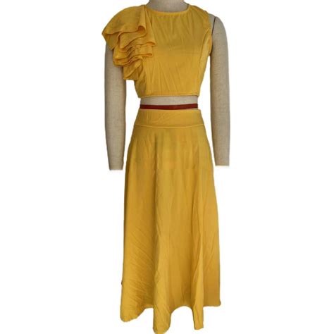 2pcs Set Skirts Set Women Summer Sexy Ruffle Short Sleeve Cropped Top