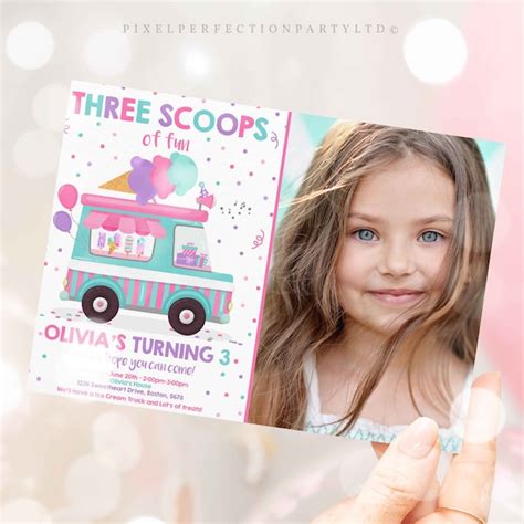 Three Scoops Of Fun Invitation With Photo Etsy
