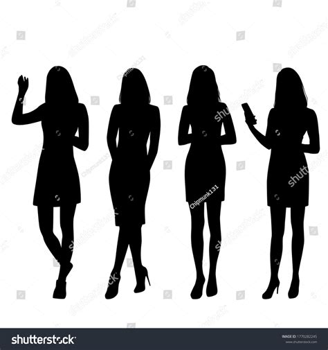 Vektor Stok Silhouettes Women Standing Different Poses Business Tanpa