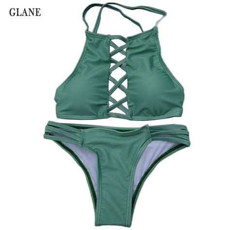 2017 Hot New Rope Solid Bandage Bikini 2pcs Womens Bikini Beach Push Up