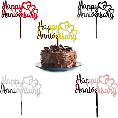 5pcs Wedding Anniversary Happy Cake Topper Acrylic Mirror