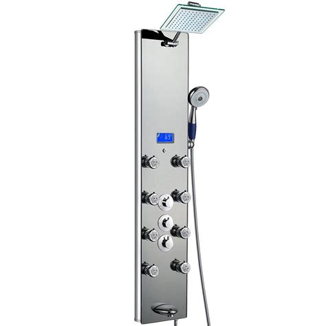 Akdy 52 In 8 Jet Shower Panel System In Mirror Tempered Glass With