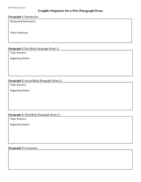 免费 5 Paragraph Essay Graphic Organizer 样本文件在
