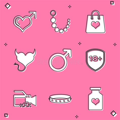 Set Male Gender And Heart Anal Beads Shopping Bag With Devil Horns