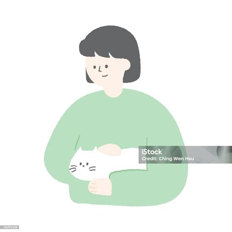 猫を撫でる女性の手描きのイラスト ふわふわのベクターアート素材や画像を多数ご用意 ふわふわ イラストレーション スクエア Istock