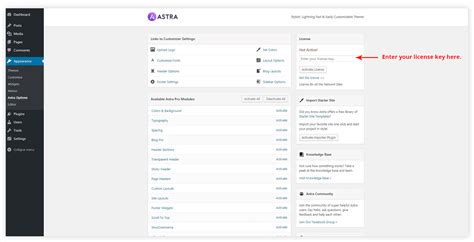 how to activate the astra pro license on a website