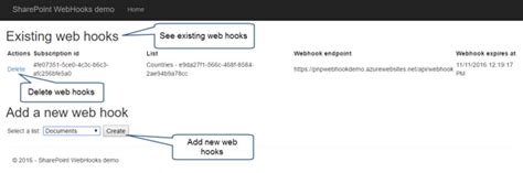 sharepoint webhooks sample reference implementation microsoft learn