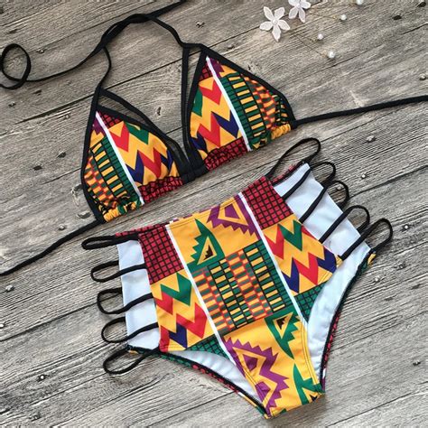 Yicn 2018 Sexy Backless Bikinis African Print Swimsuits High Waist