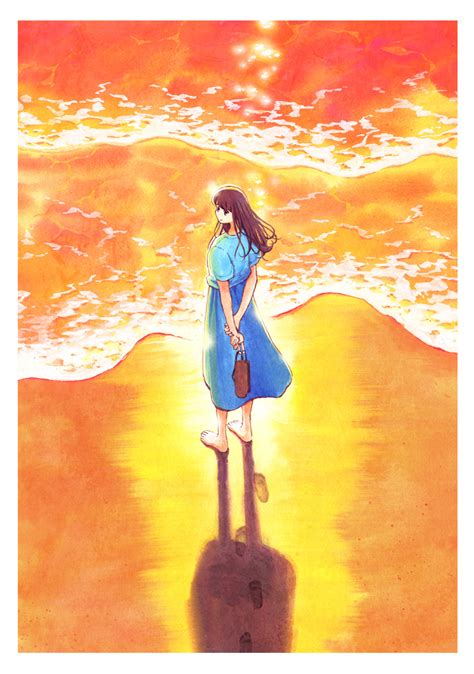 Safebooru 1girl Arms Behind Back Bag Barefoot Beach Border Brown Eyes