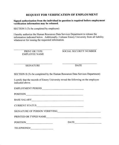Free 10 Sample Job Verification Forms In Pdf Ms Word Excel