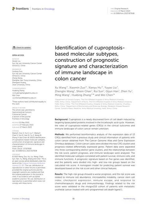 Pdf Identification Of Cuproptosis Based Molecular Subtypes