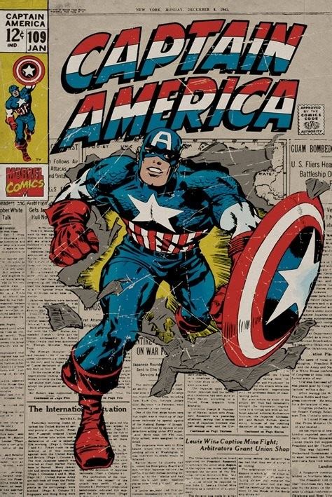 Marvel Captain America Retro Póster Lámina Compra En Posters Es