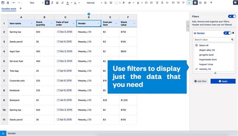 spreadsheets for confluence