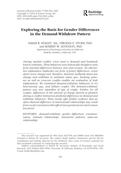 Pdf Exploring The Basis For Gender Differences In The Demand Withdraw