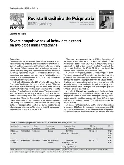 Pdf Severe Compulsive Sexual Behaviors A Report On Two Cases Under