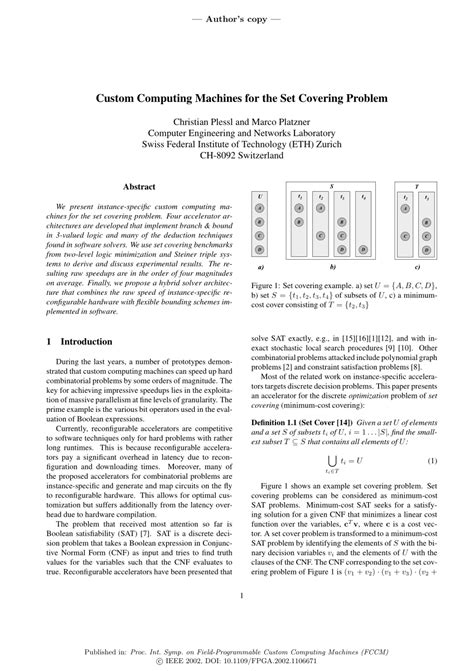 pdf custom computing machines for the set covering problem
