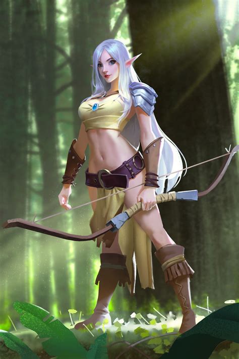 Slim Body Trees Fantasy Girl Forest Bow Standing Women Pointy