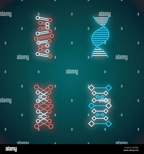 Dna Chains Neon Light Icons Set Desoxyribonukleinsäure Nukleinsäure
