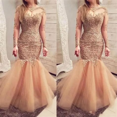 Illusion Lace Applique Mermaid Prom Dress Fabric With Sheer Neckline