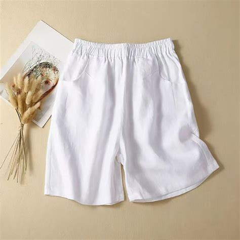 Womens Summer Shorts Short Pants Solid Color Linen Cotton Wide Leg