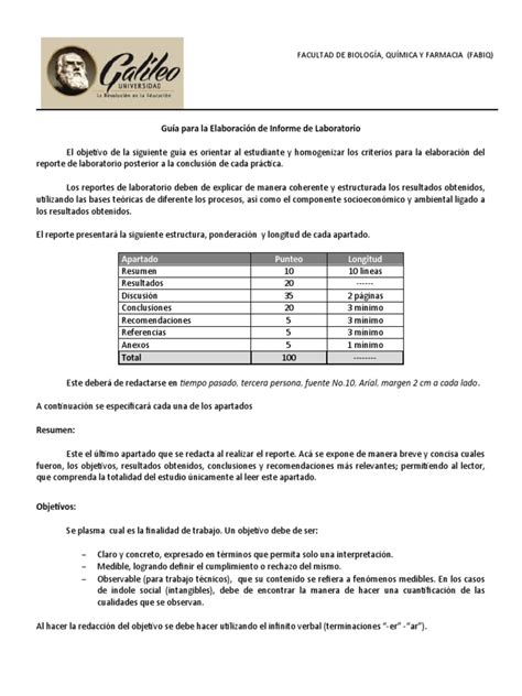 Guia Para Elaboracion De Reportes De Laboratorio Pdf Teoría Science