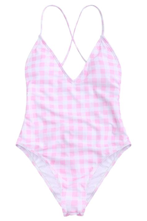 Iyasson Sexy Latticed Printing Back Cross One Piece Swimsuit