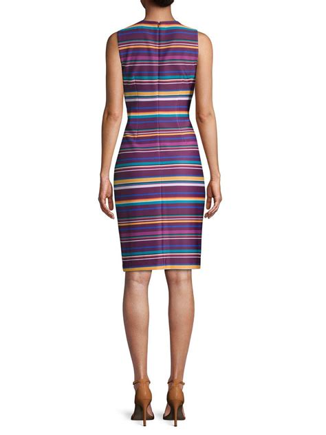 Calvin Klein Synthetic Striped Sheath Dress In Purple Lyst