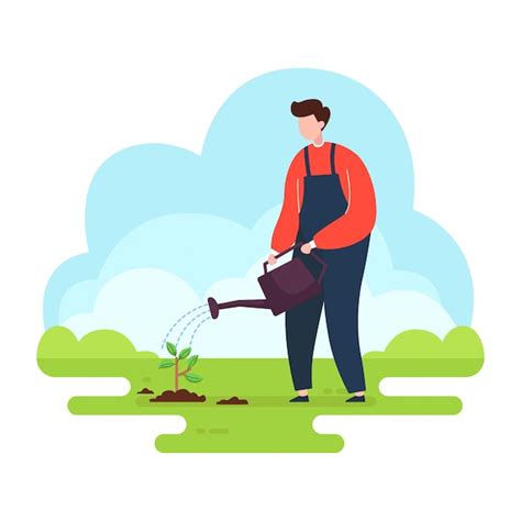Premium Vector Gardener Man Watering Plant