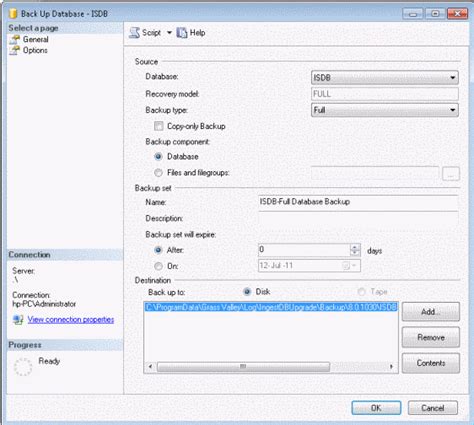 backing up a database