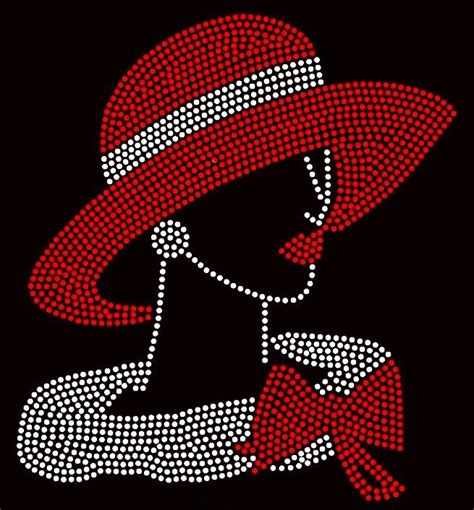 Filled Red Hat Lady With Red Bow Delta Rhinestone Transfer Vintage