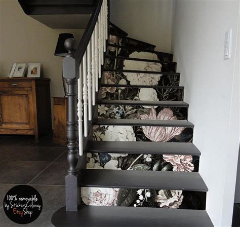 10 Step Stair Riser Decal Washed Out Vintage Flowers Stair Sticker