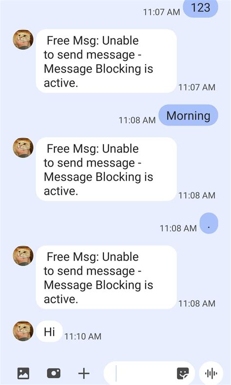free msg unable to send message message blocking is active please