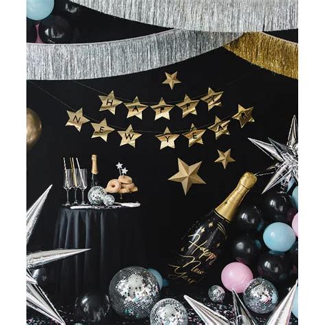 Ballon En Aluminium Bouteille Happy New Year Noir Et Doré 39 5 X 98 Cm