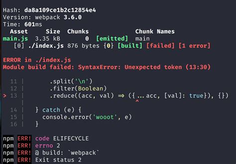 webpack syntaxerror unexpected string