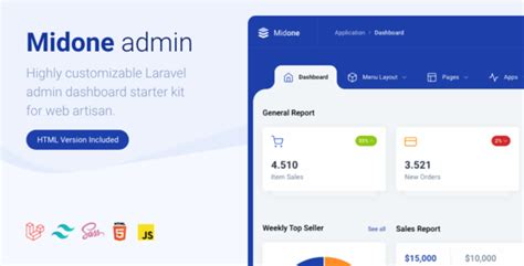 midone html and laravel admin dashboard template nulled