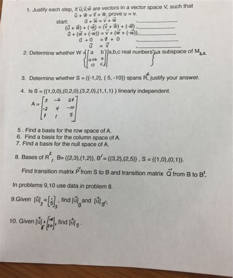 solved if u v w are vectors in a vector space v such that